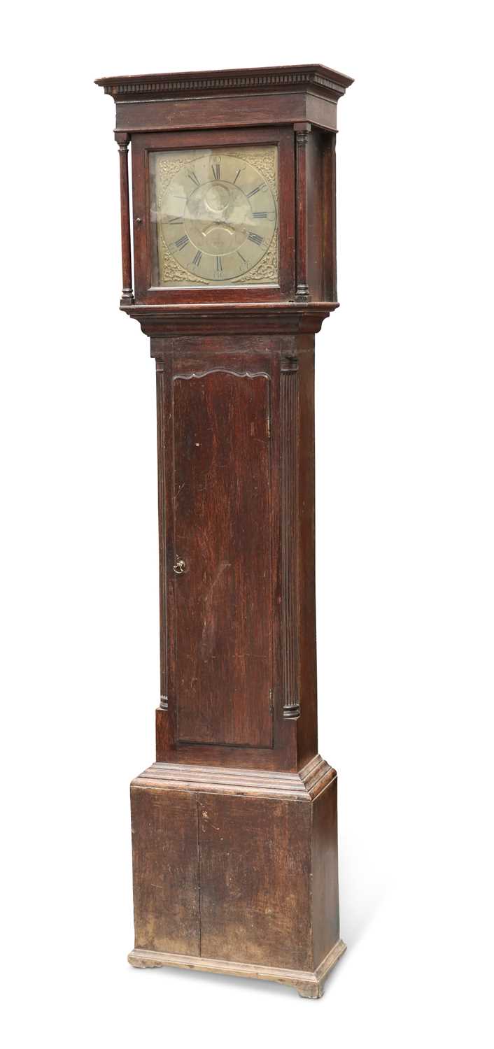 Lot 719 - A GEORGE III OAK 30-HOUR LONGCASE CLOCK,