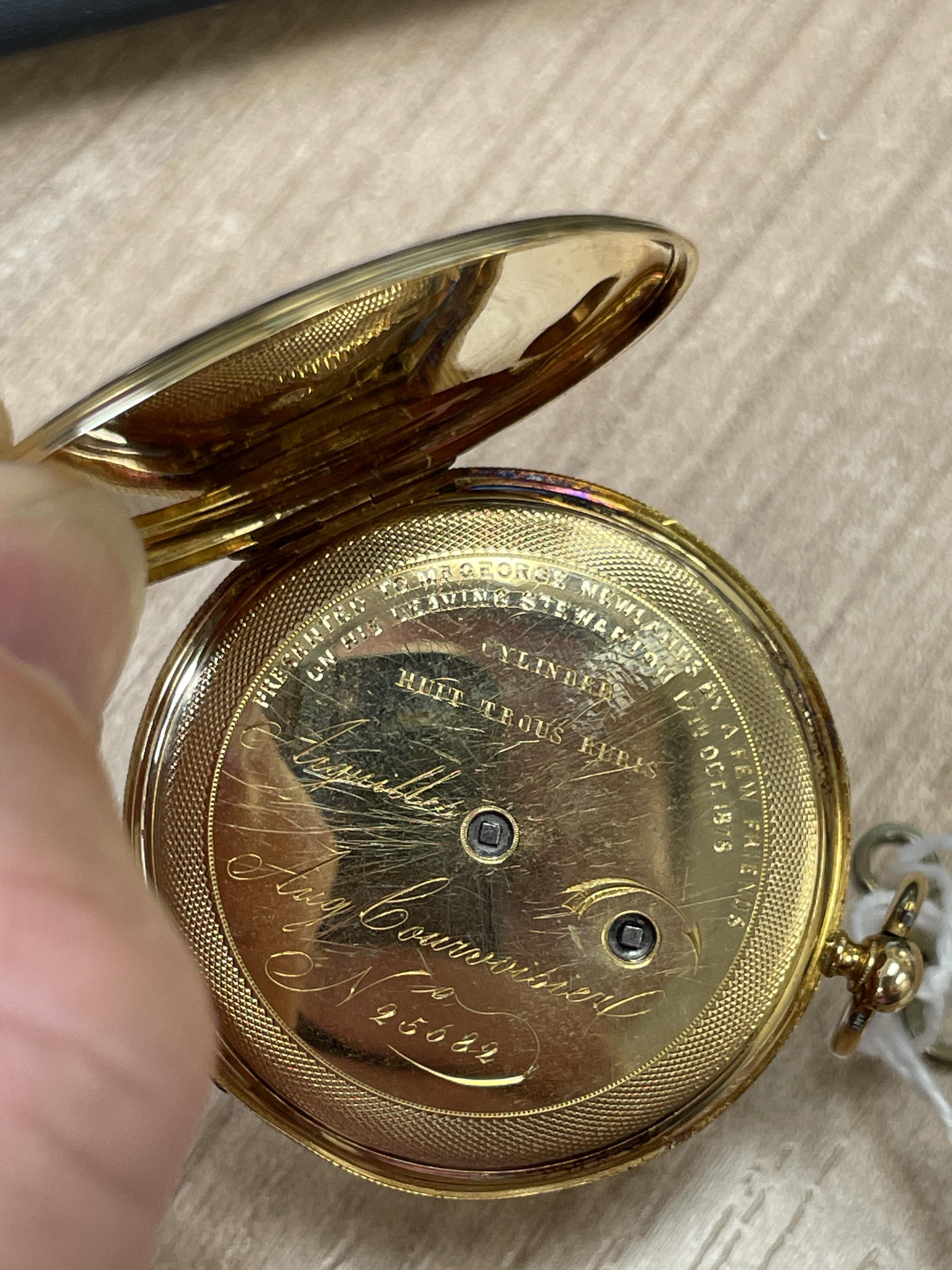 Lot 529 - AN 18CT GOLD OPEN FACED POCKET WATCH