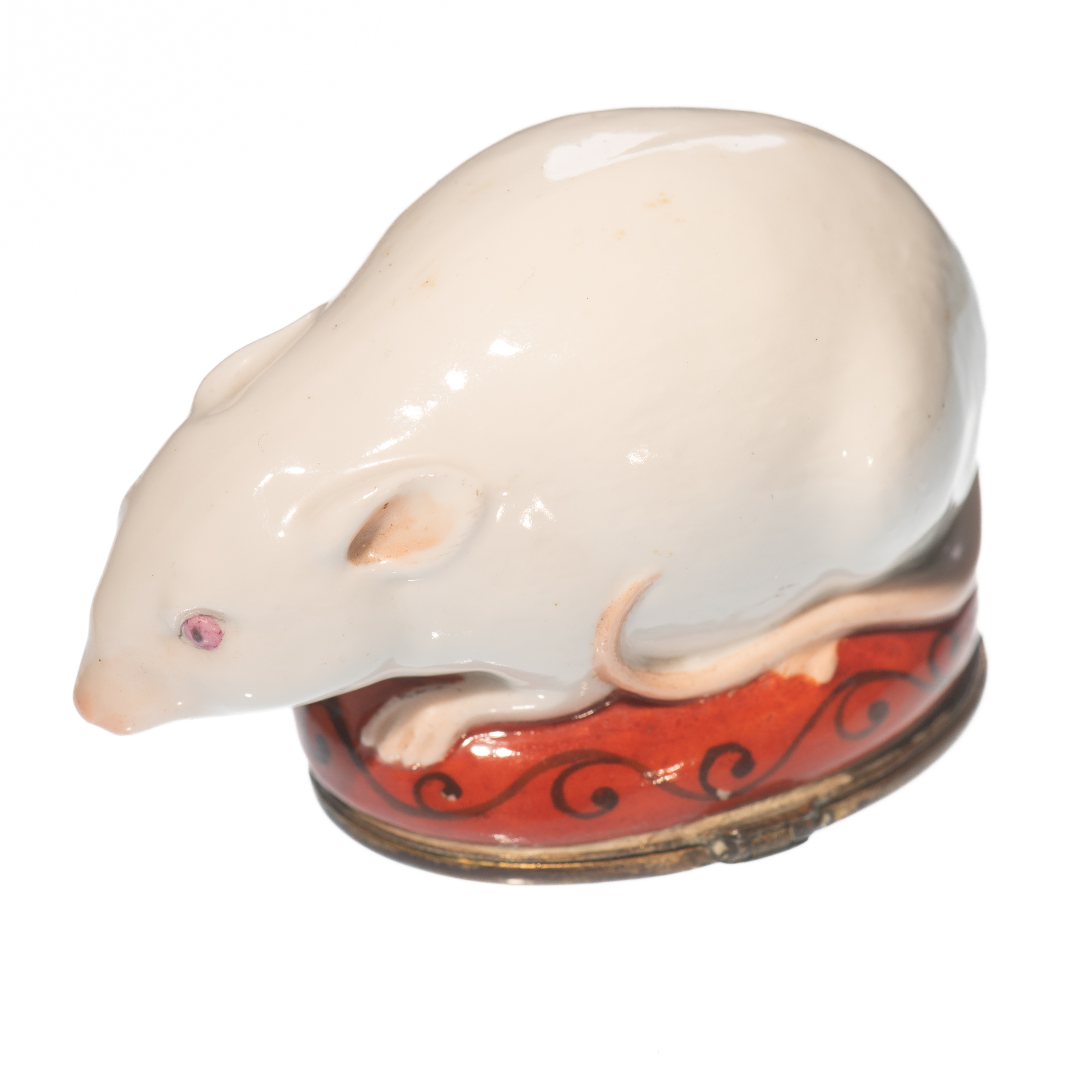 Lot 57 - A GILT-METAL MOUNTED PORCELAIN MOUSE-FORM