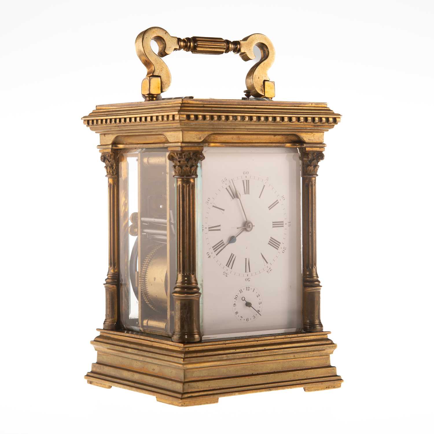 Lot 635 - A FRENCH BRASS-CASED REPEATING CARRIAGE