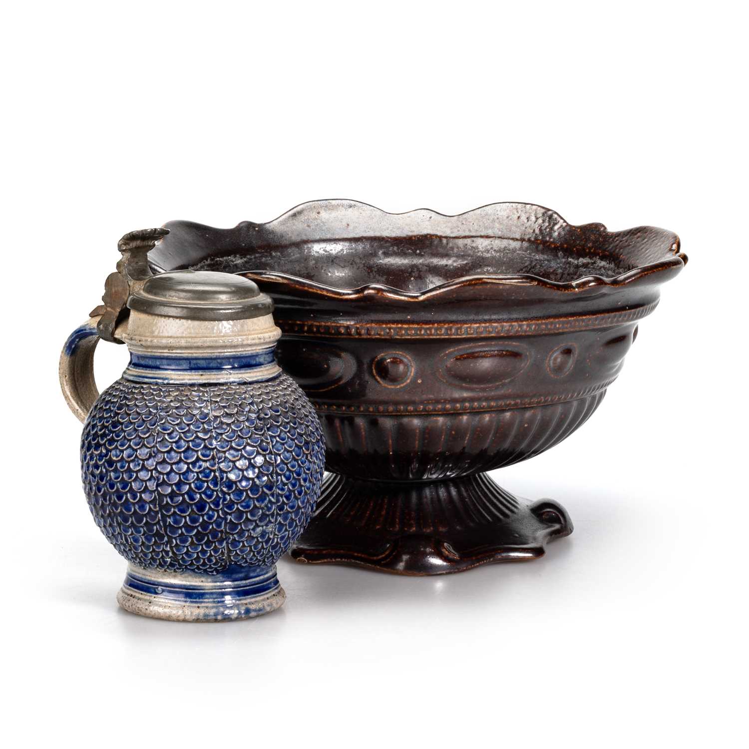 Lot 55 - A WESTERWALD GLOBULAR STONEWARE JUG WITH A