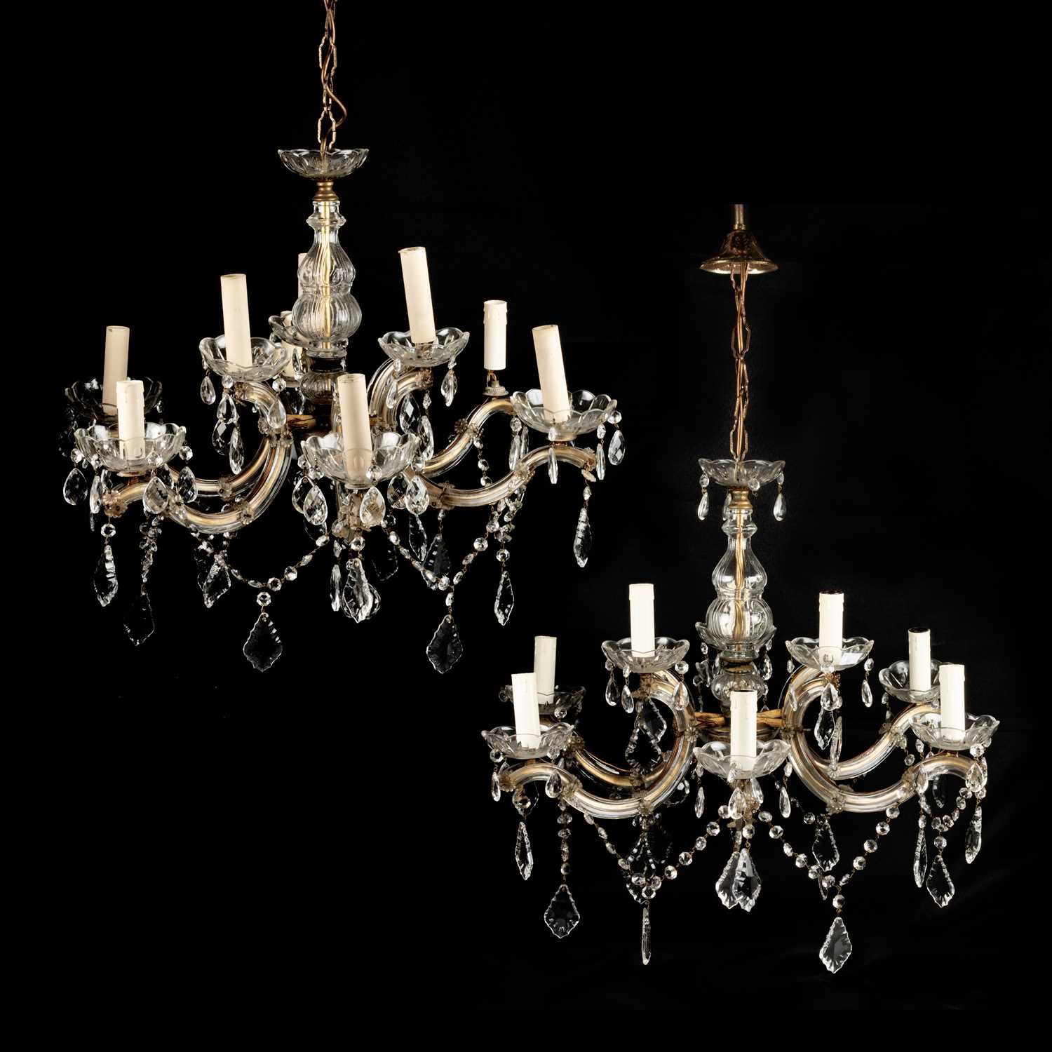 Lot 673 - A PAIR OF LUSTRE-DROP CHANDELIERS, EARLY