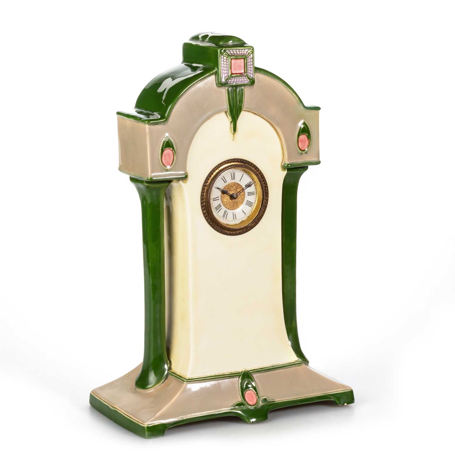 Lot 72 - A SECESSIONIST POTTERY MANTEL CLOCK, PROBABLY