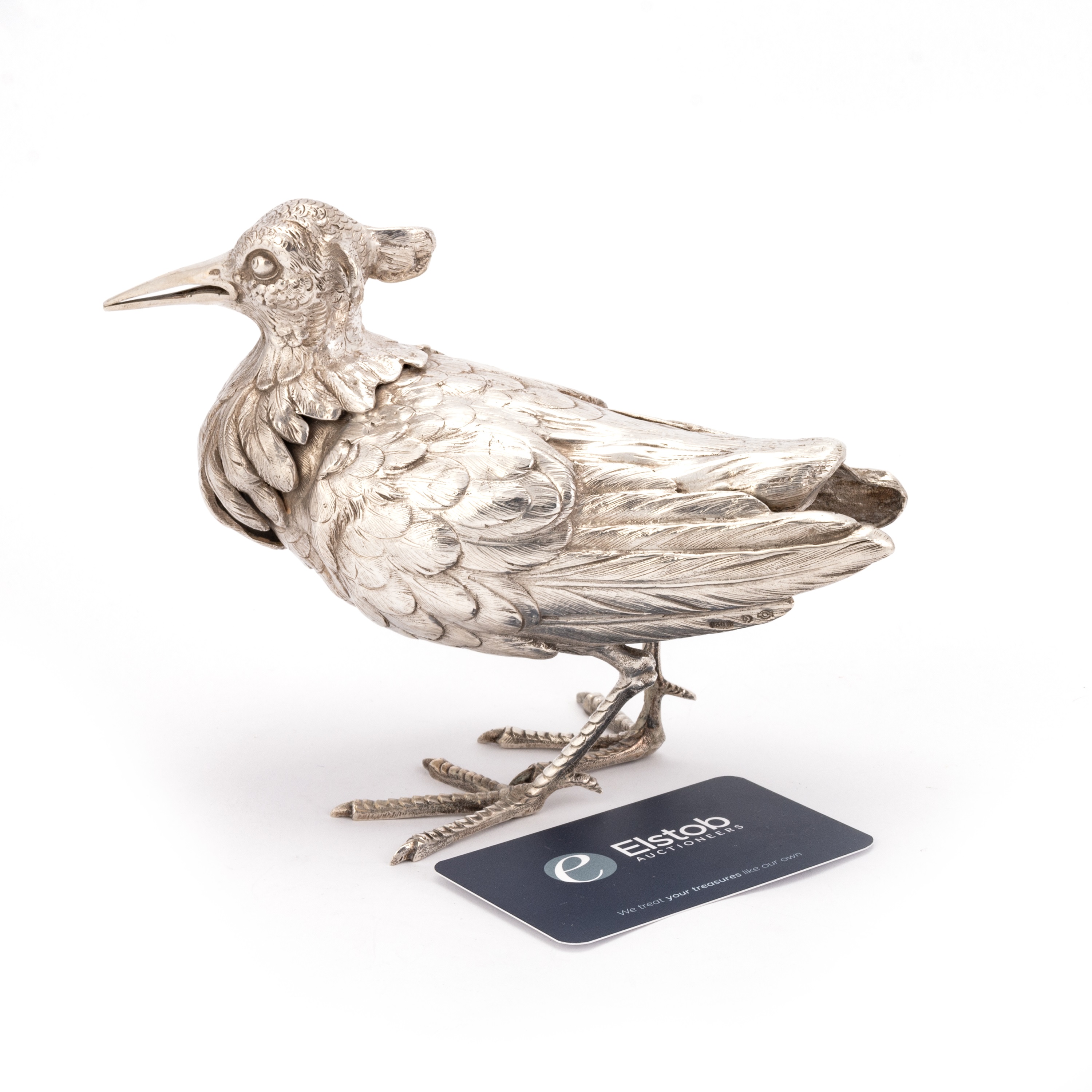 Lot 372 - A GERMAN SILVER MODEL OF A RUFF BIRD