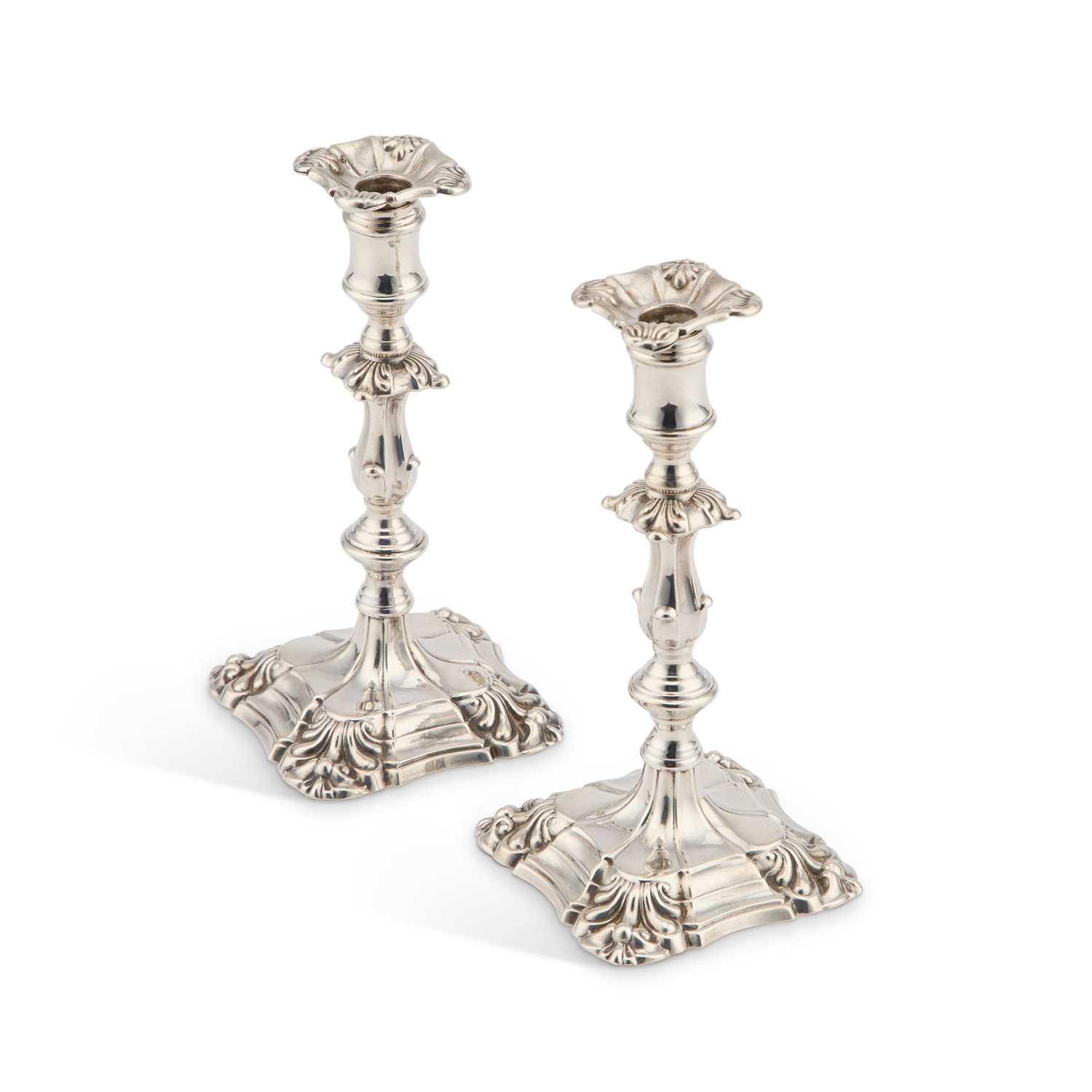 Lot 416 - A PAIR OF EARLY VICTORIAN SILVER TAPERSTICKS