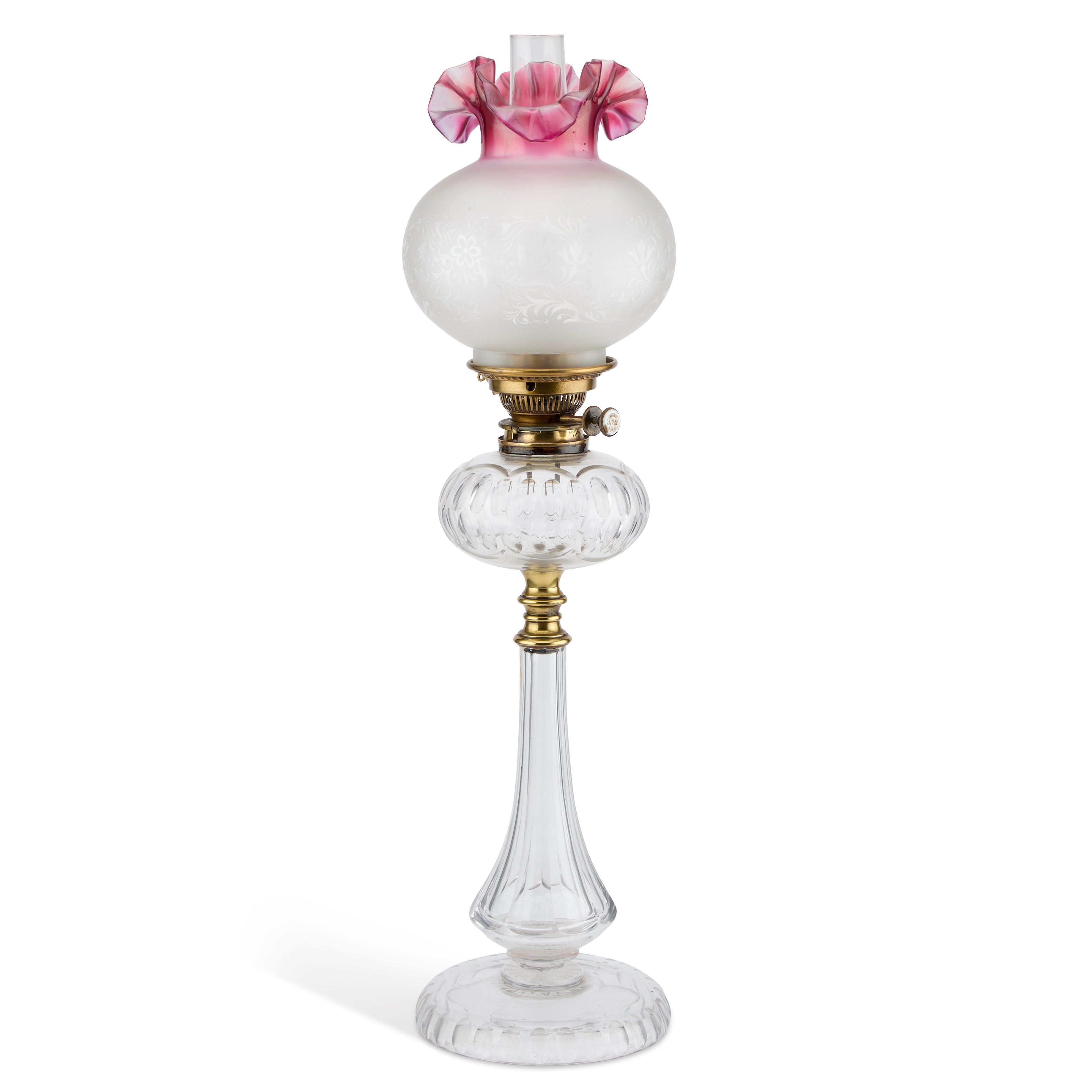 Lot 53 - A LARGE VICTORIAN CUT-GLASS OIL LAMP