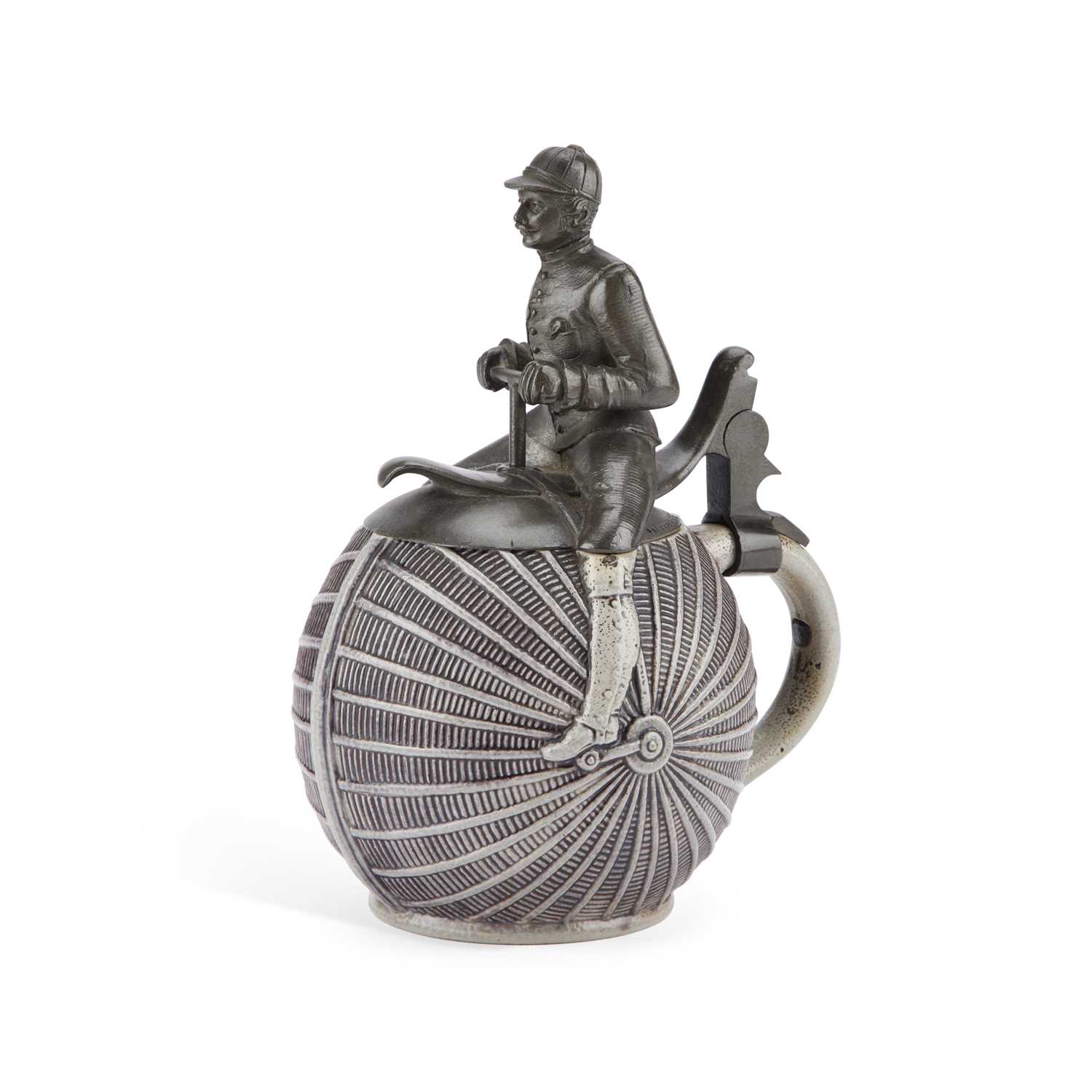 Lot 50 - A RARE PEWTER-MOUNTED SALT-GLAZED STONEWARE