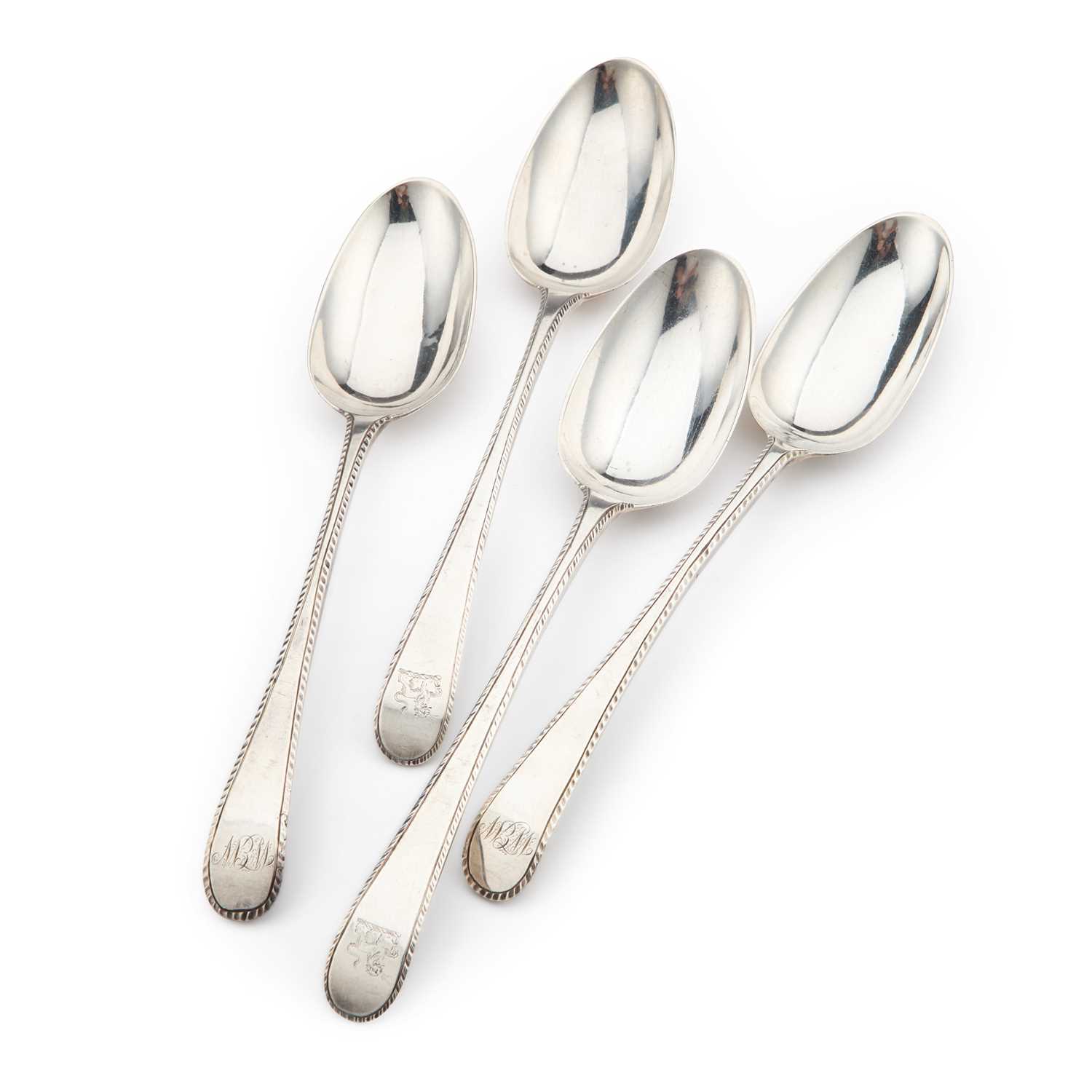 Lot 370 - TWO PAIRS OF GEORGE III SILVER FEATHER-EDGE