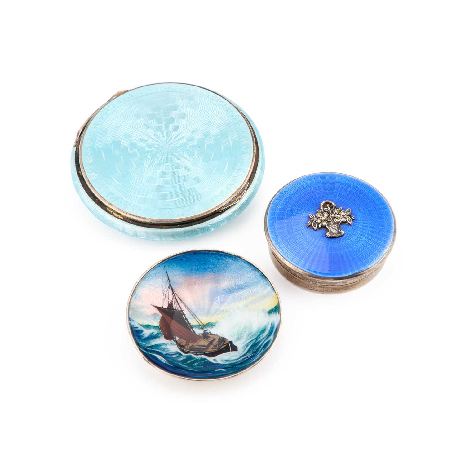 Lot 268 - TWO SILVER AND ENAMEL COMPACTS AND A SILVER