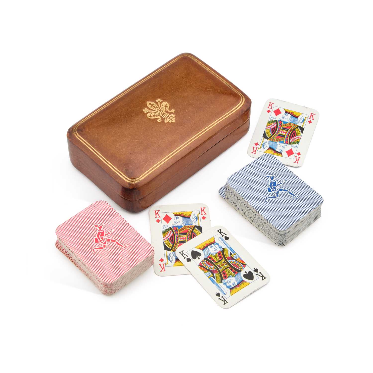 Lot 199 - AN ITALIAN GILT-TOOLED LEATHER PLAYING CARD