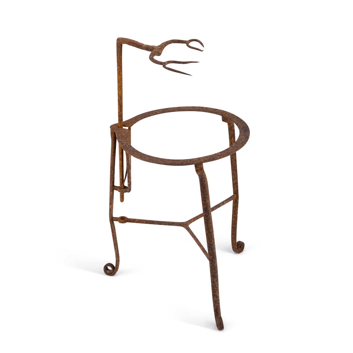 Lot 301 - AN IRON ADJUSTABLE TRIPOD LARK SPIT, CIRCA