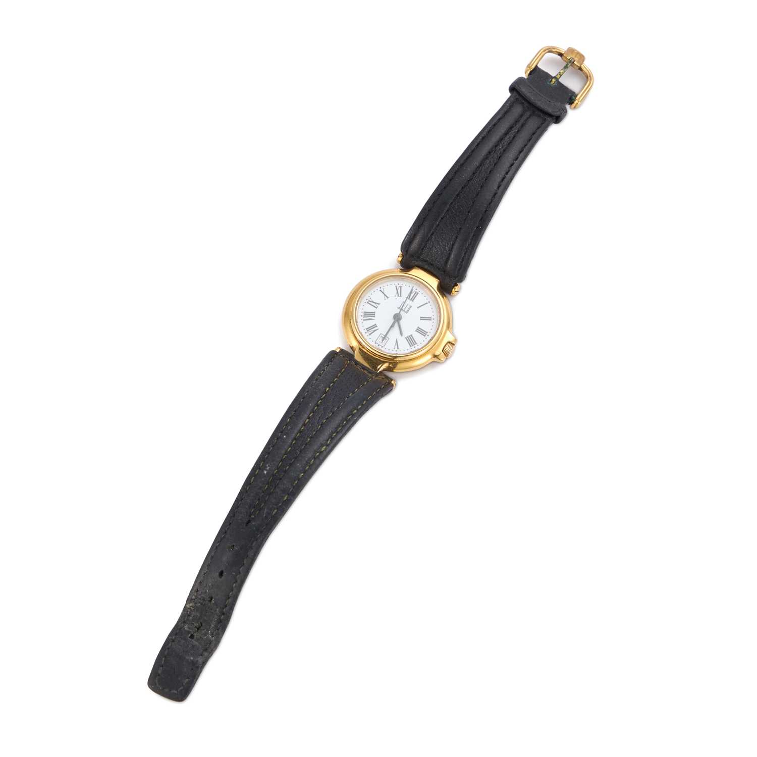 Lot 570 - A LADY'S GOLD PLATED DUNHILL STRAP WATCH