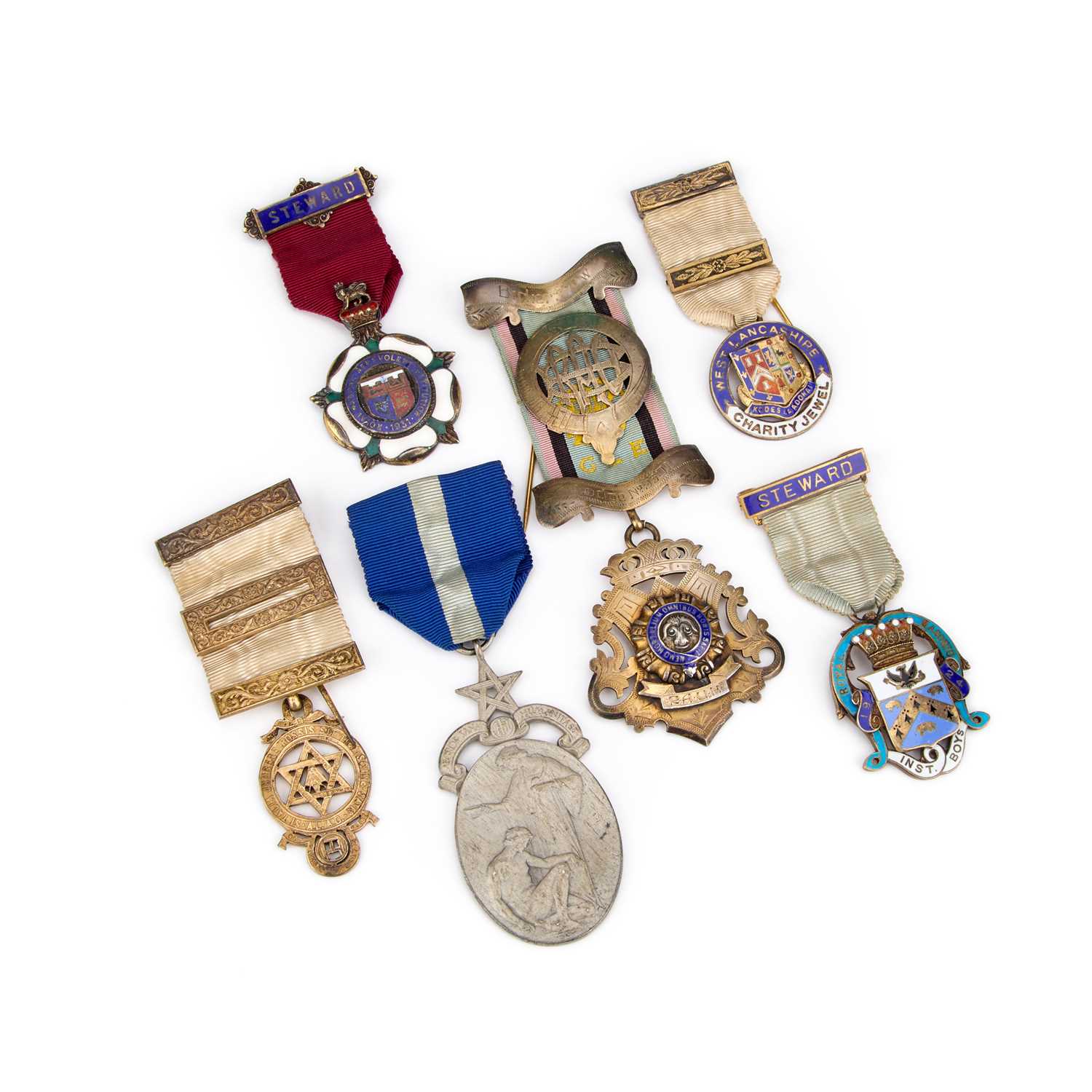 Lot 20 - SIX SILVER MASONIC AND RAOB JEWELS