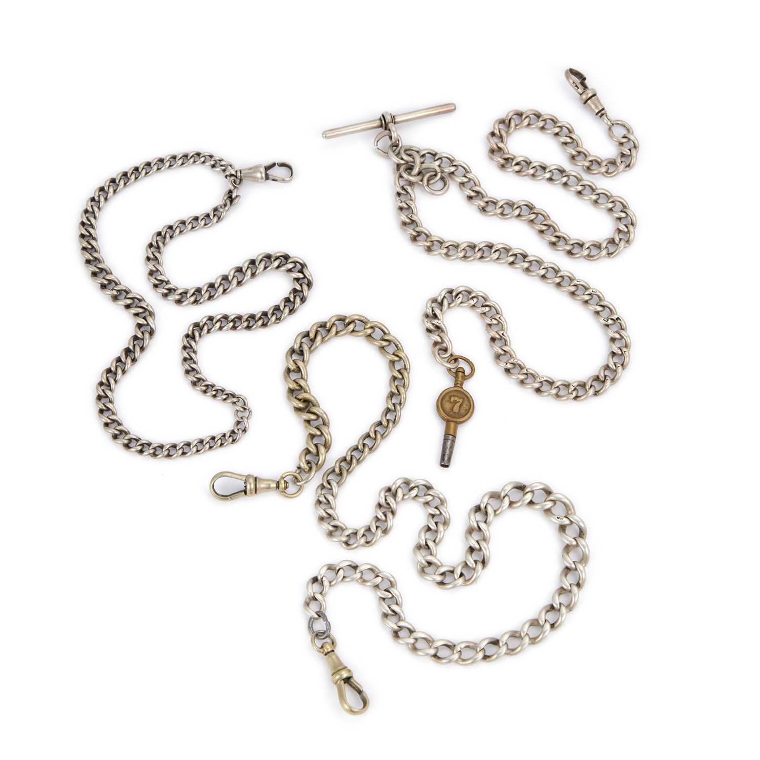 Lot 989 - THREE SILVER GRADUATED ALBERT CHAINS