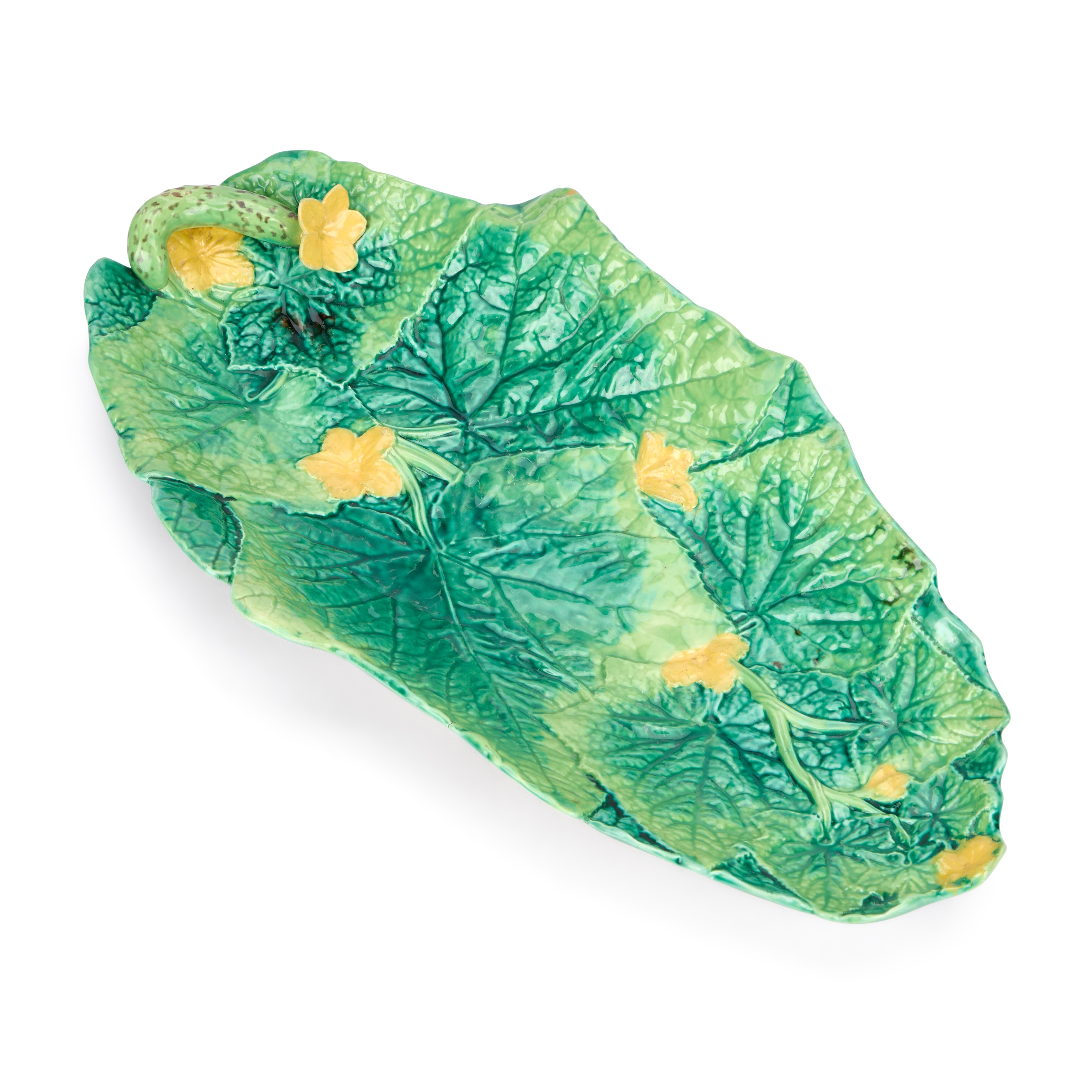 Lot 118 - A GEORGE JONES MAJOLICA CUCUMBER DISH