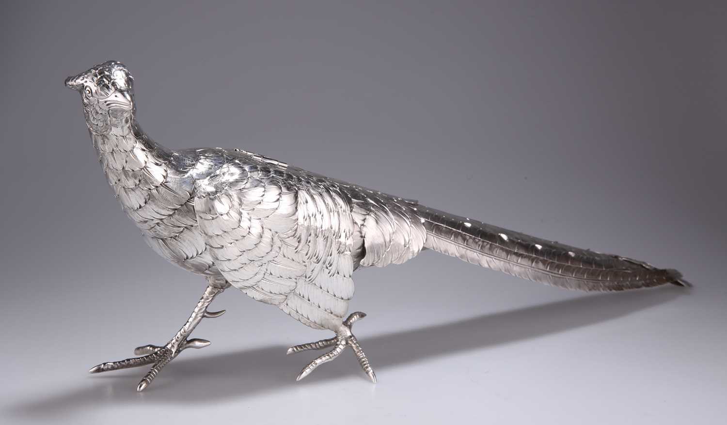 Lot 1059 - A LARGE GERMAN SILVER PHEASANT TABLE