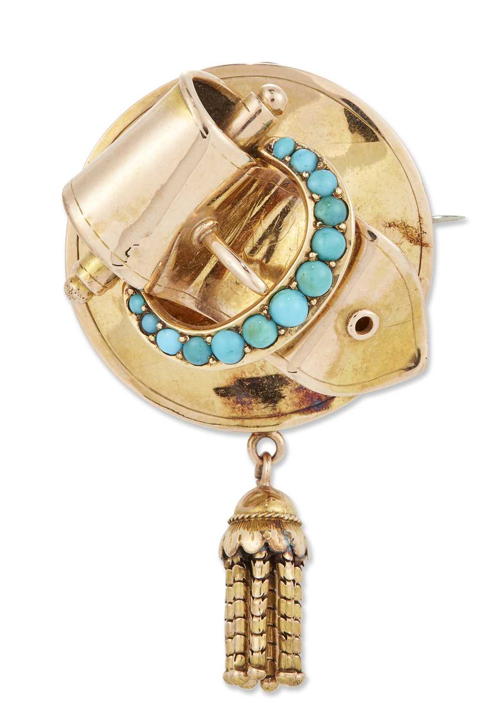 Lot 1639 - A MID 19TH CENTURY TURQUOISE GARTER BUCKLE