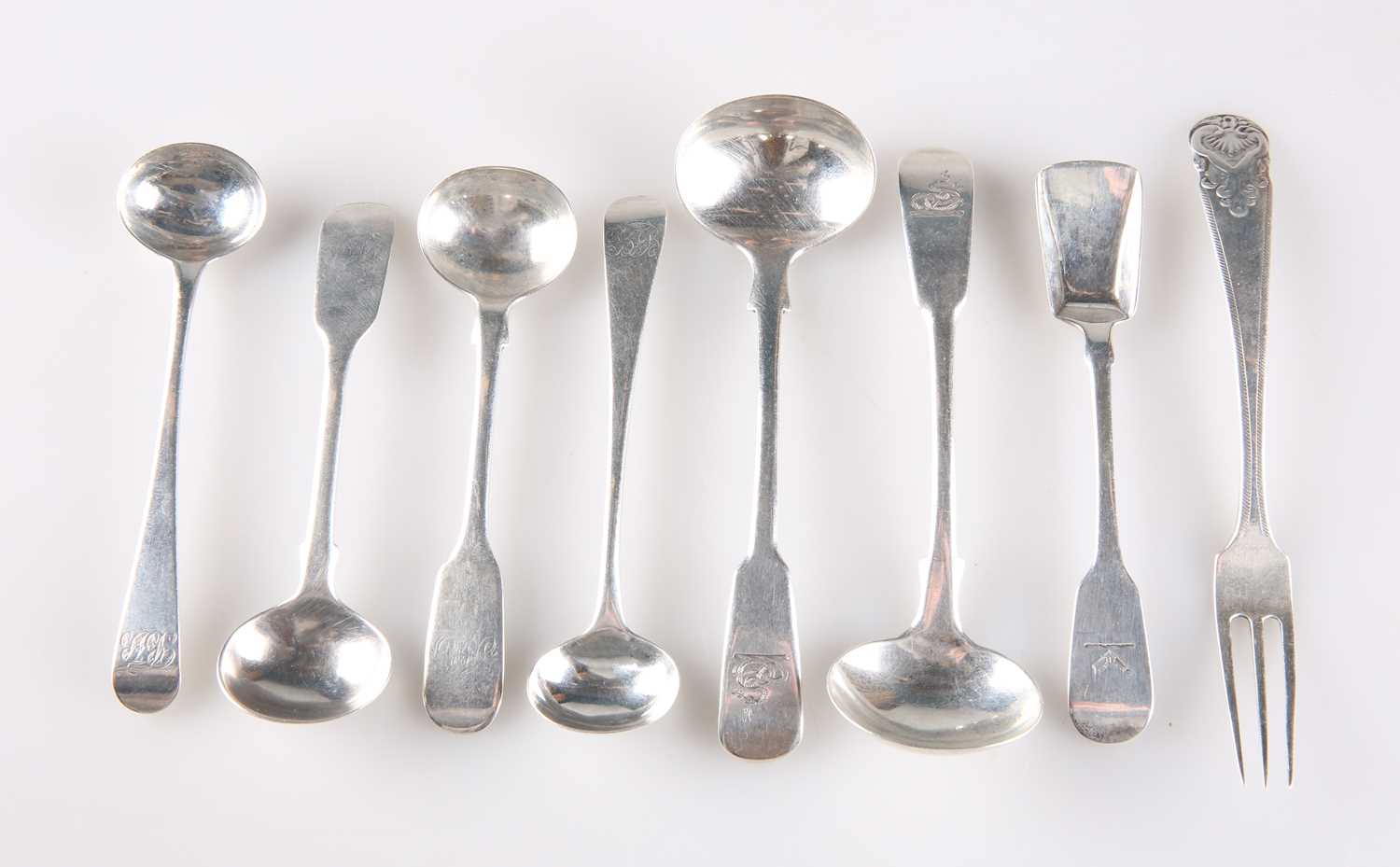Lot 1177 - A MIXED GROUP OF SILVER FLATWARE, GEORGIAN