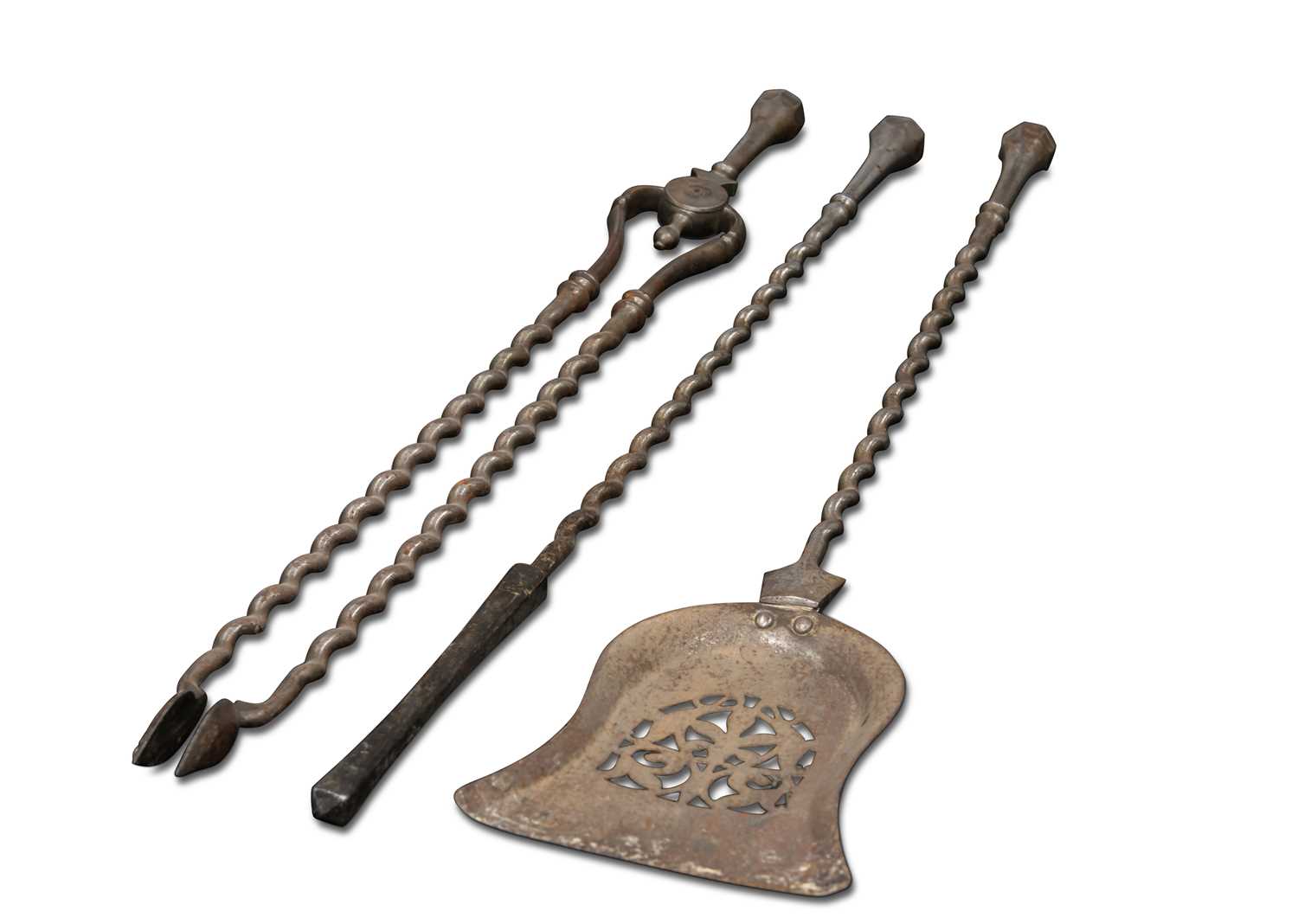 Lot 323 - A GOOD SET OF LATE 18TH CENTURY STEEL FIRE