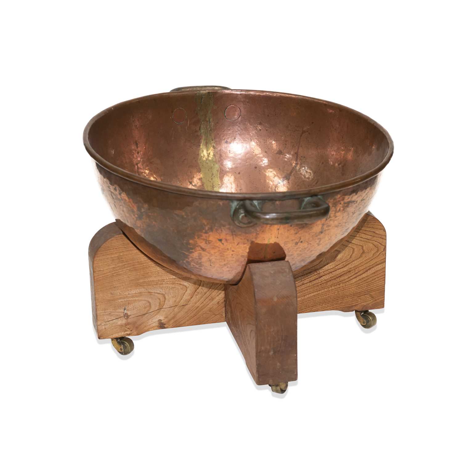 Lot 696 - A VICTORIAN LARGE COPPER TWO-HANDLED PAN ON